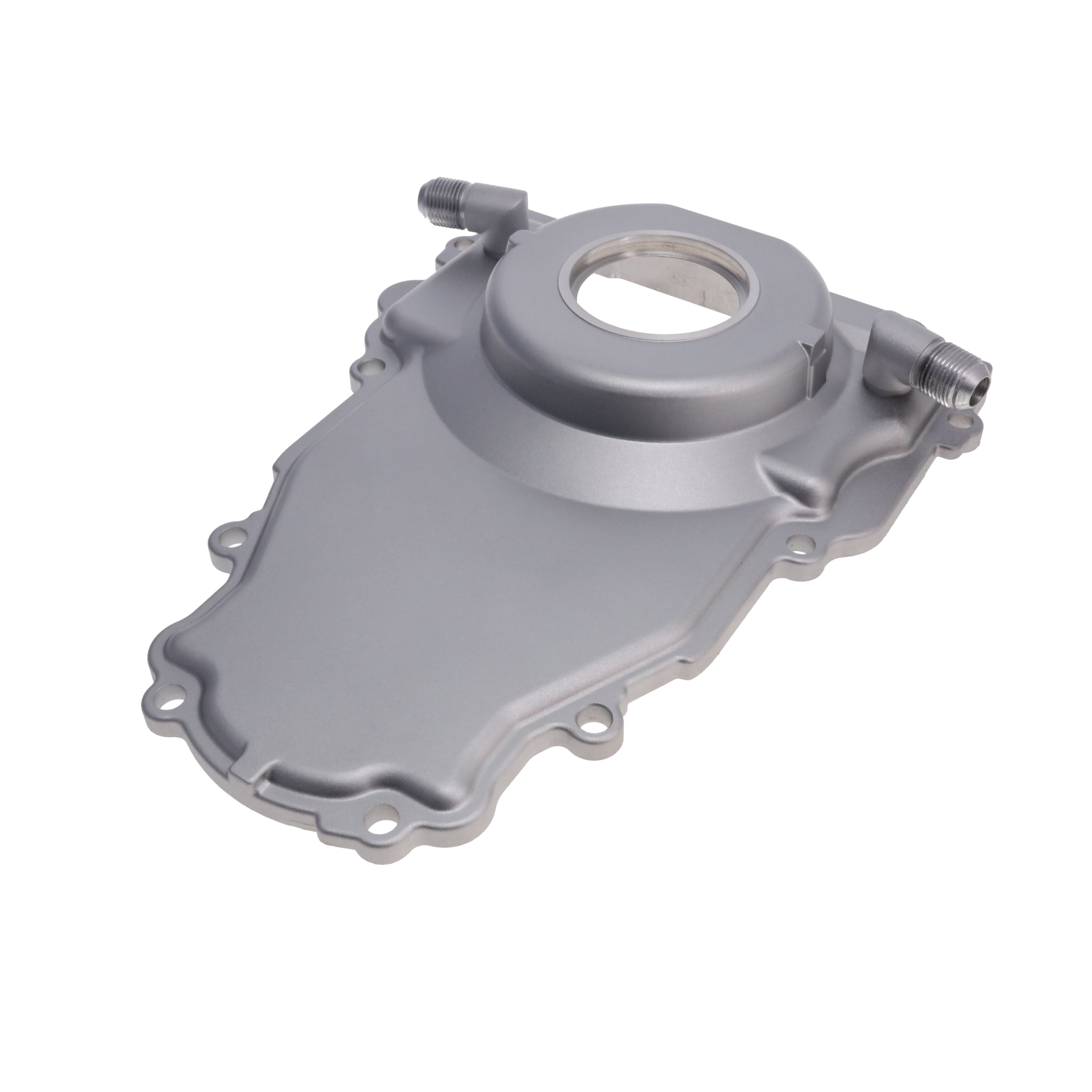 TSP GM LS 1-Piece Satin Aluminum Timing Cover With Turbo Oil Drain Ret