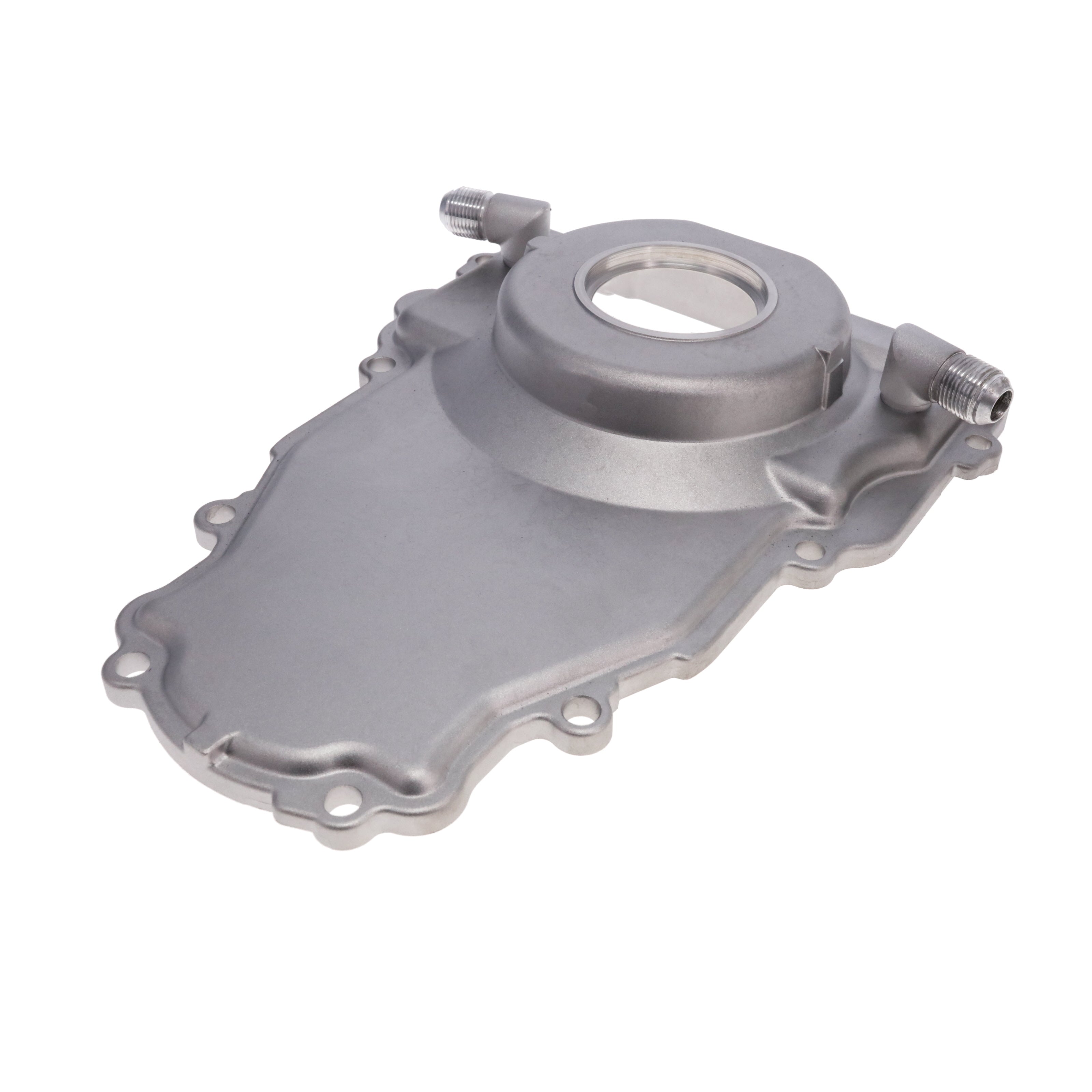 TSP GM LS 1-Piece Satin Aluminum Timing Cover With Turbo Oil Drain Ret