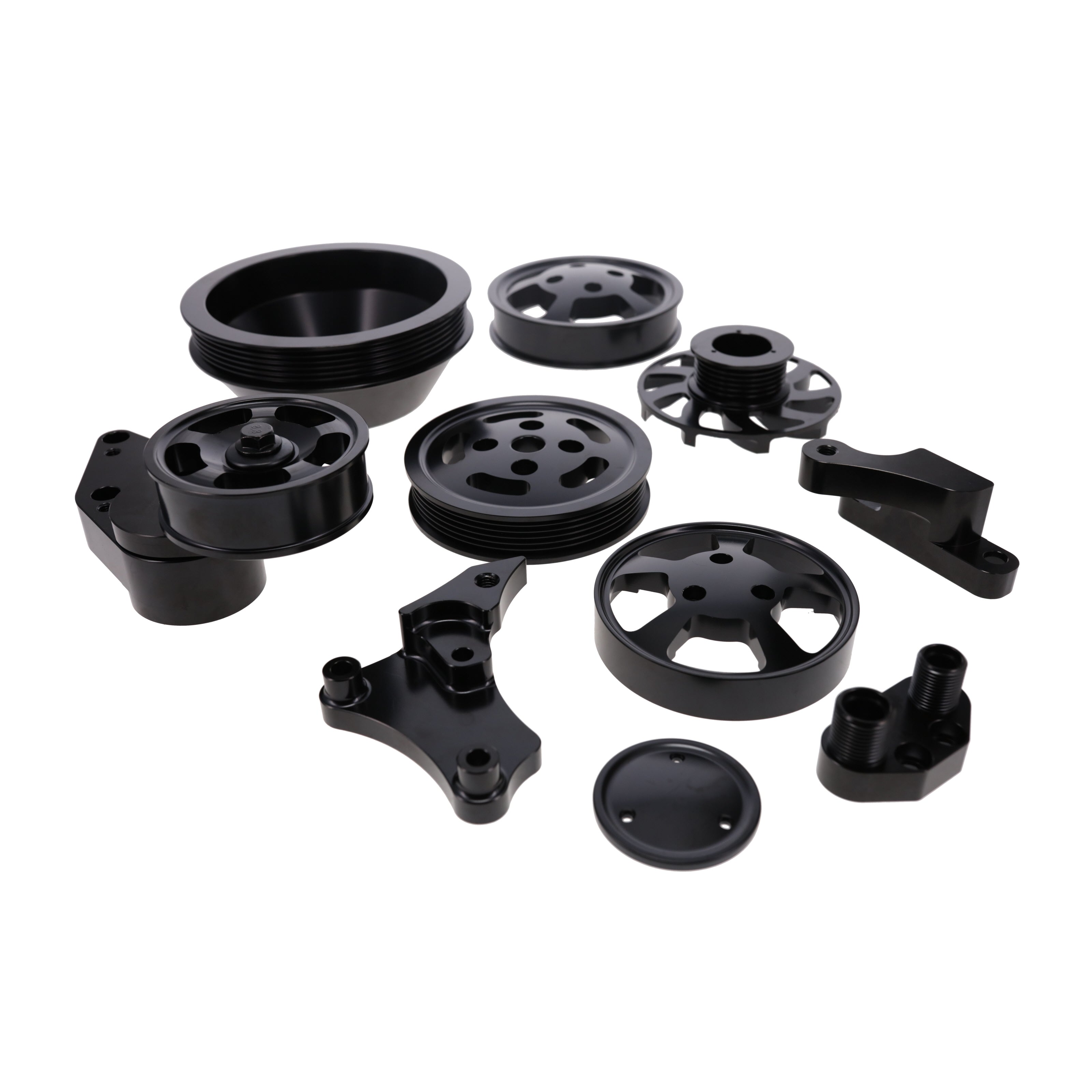 TSP GM LS Black Serpentine Front Drive System Brackets Pulleys And