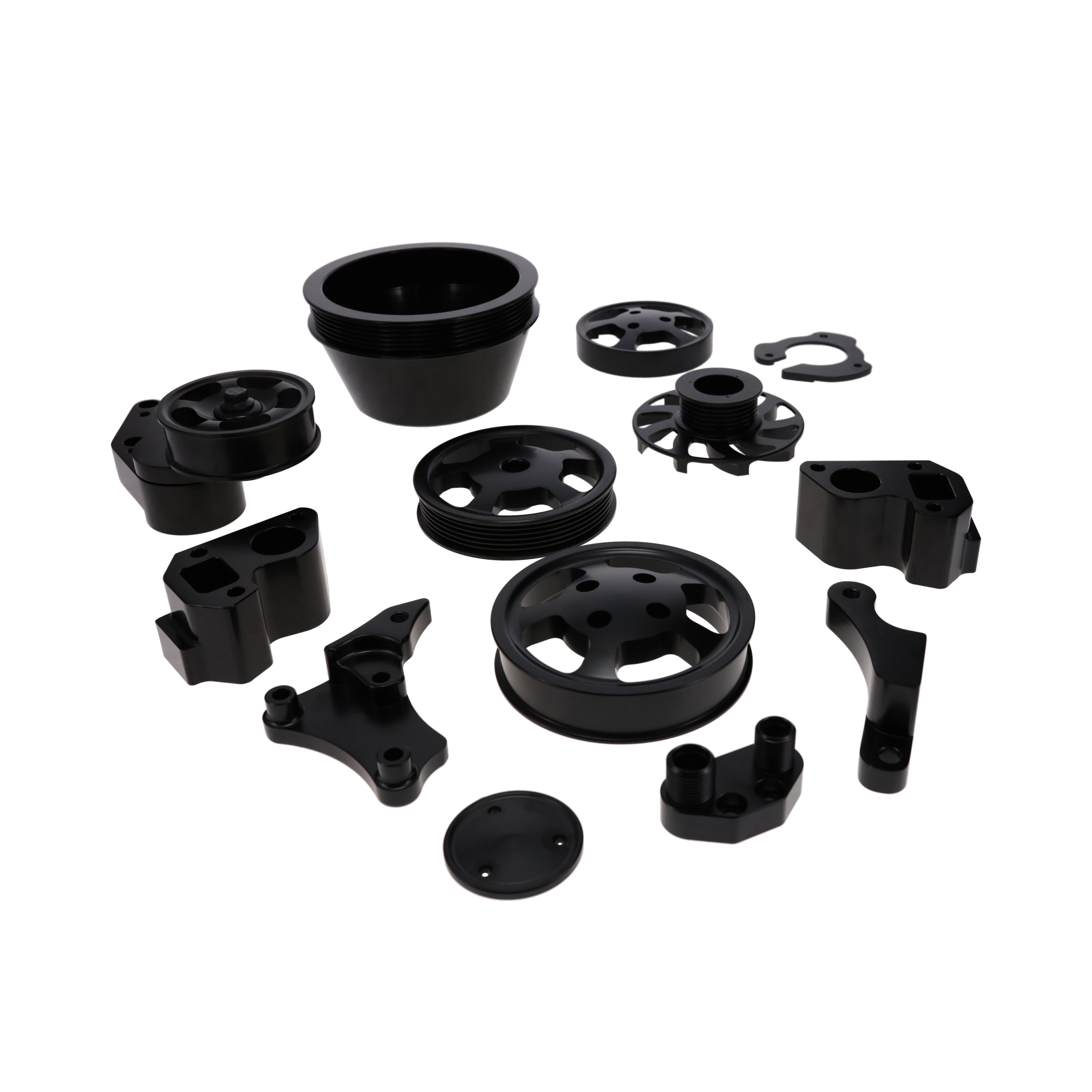 TSP GM LT Black Serpentine Front Drive System Brackets Pulleys And