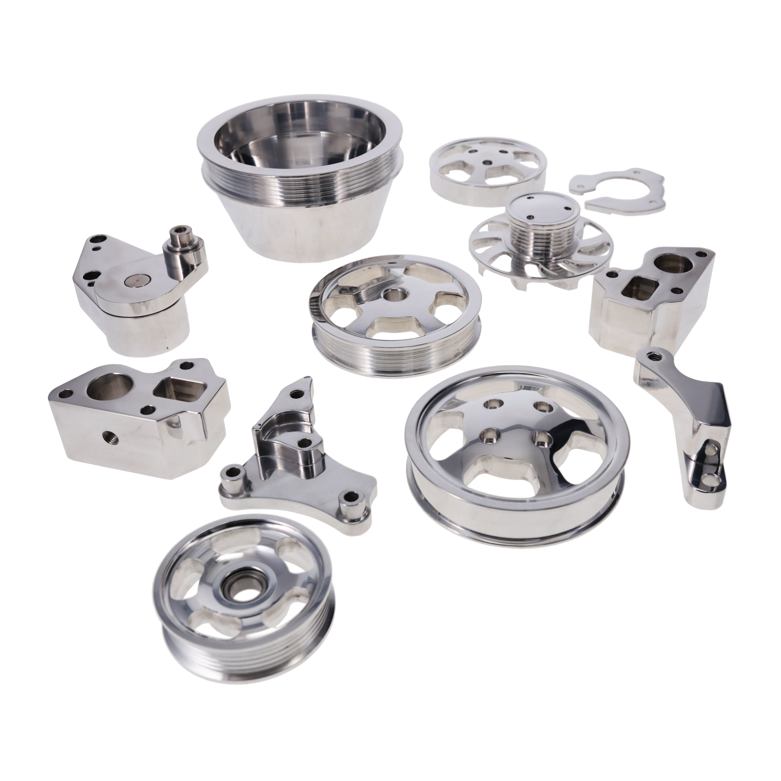TSP GM LT Polished Serpentine Front Drive System Brackets Pulleys And